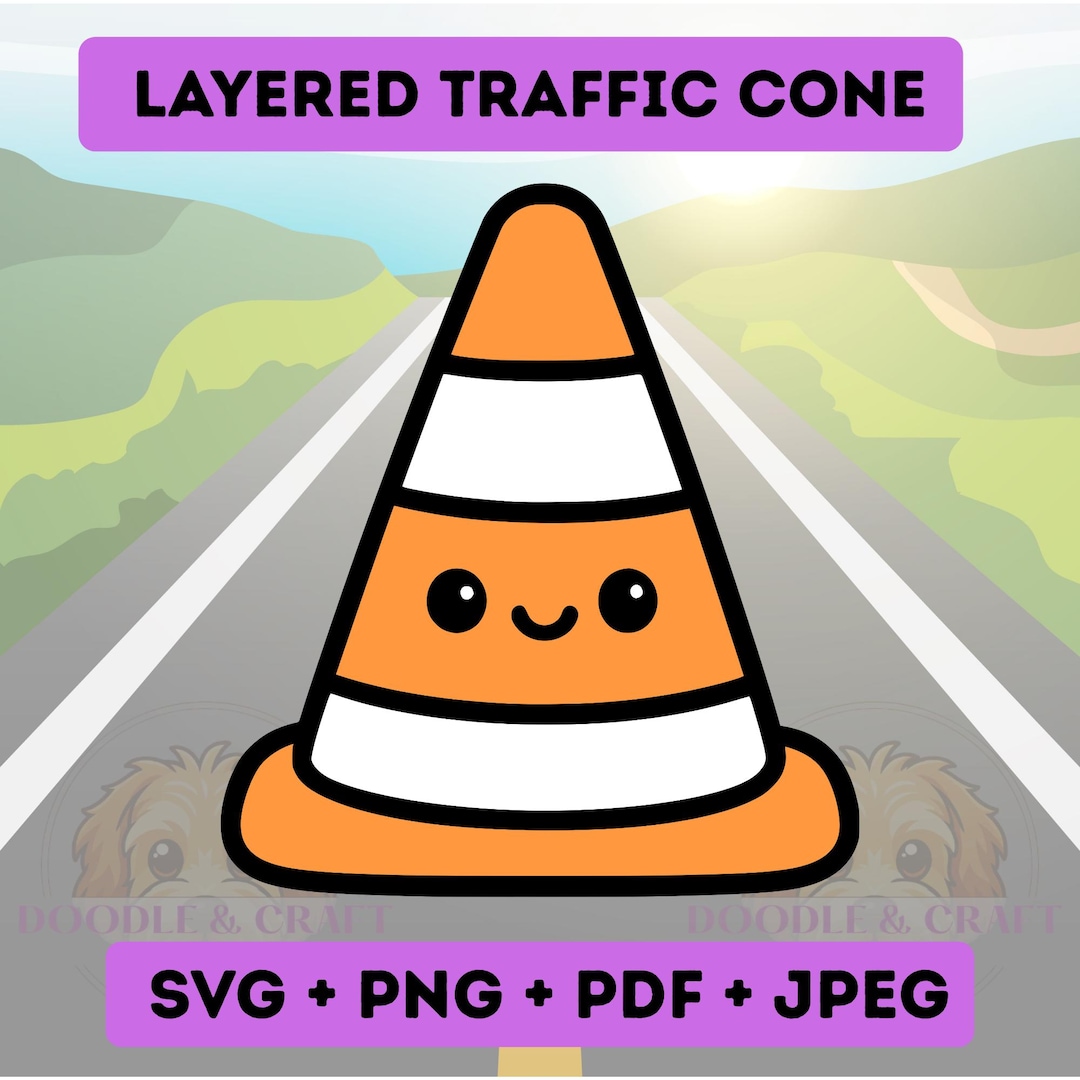 Traffic Cone SVG Layered Cute Kawaii Roadworks Transport Cricut Clipart ...
