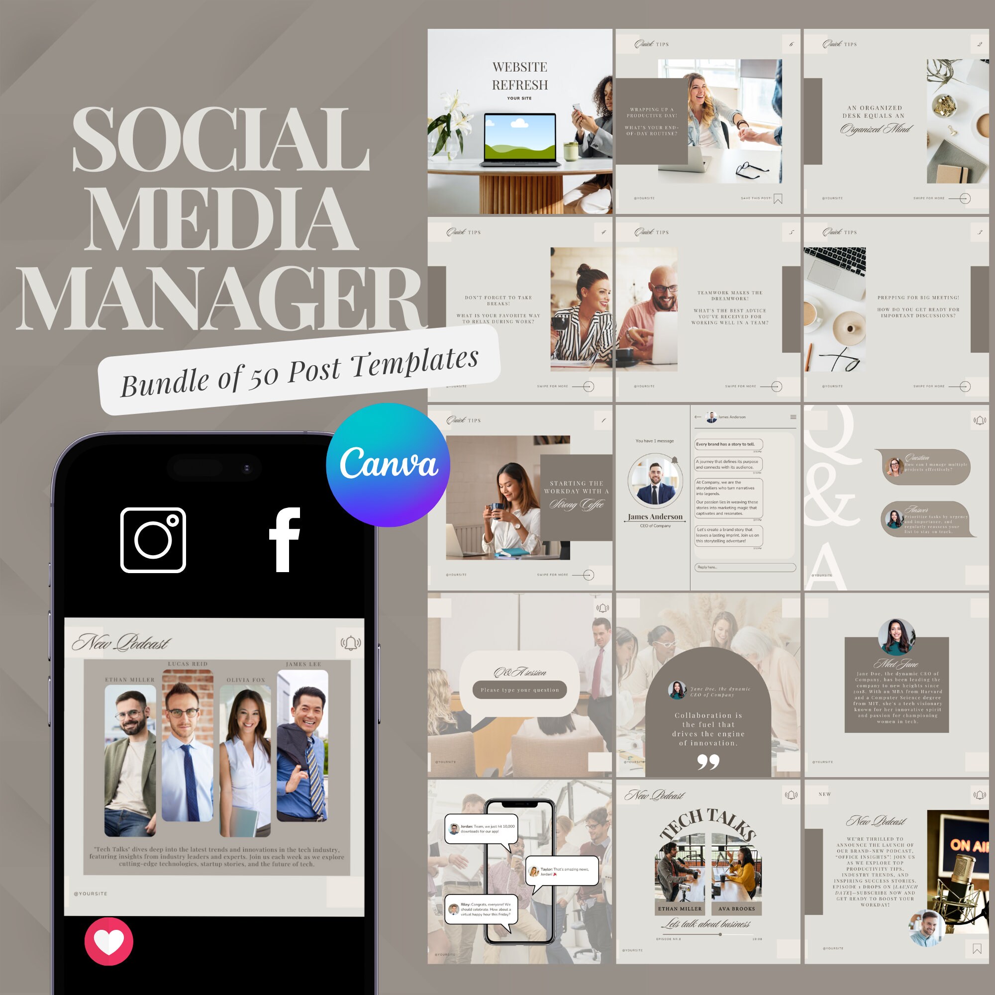 Fully Customizable Canva Instagram Post Templates | 50 Editable Designs ...