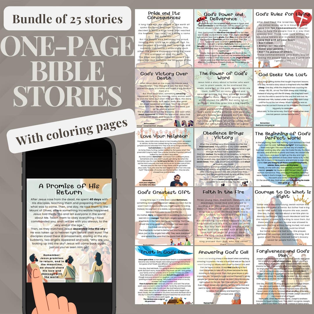 Bible Stories for Kids - Bundle of 25 Inspiring One-page Stories ...