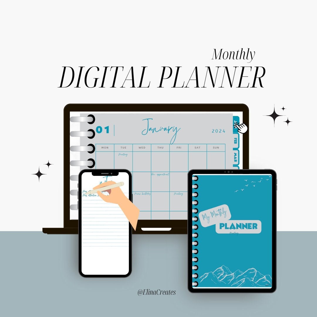 Simple 2024 Monthly Digital Planner Customizable PDF With Clickable ...