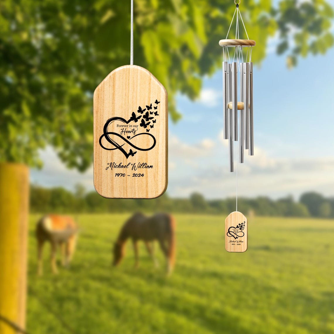 Personalized Memorial Wind Chimes, Forever in Our Hearts, in Loving ...