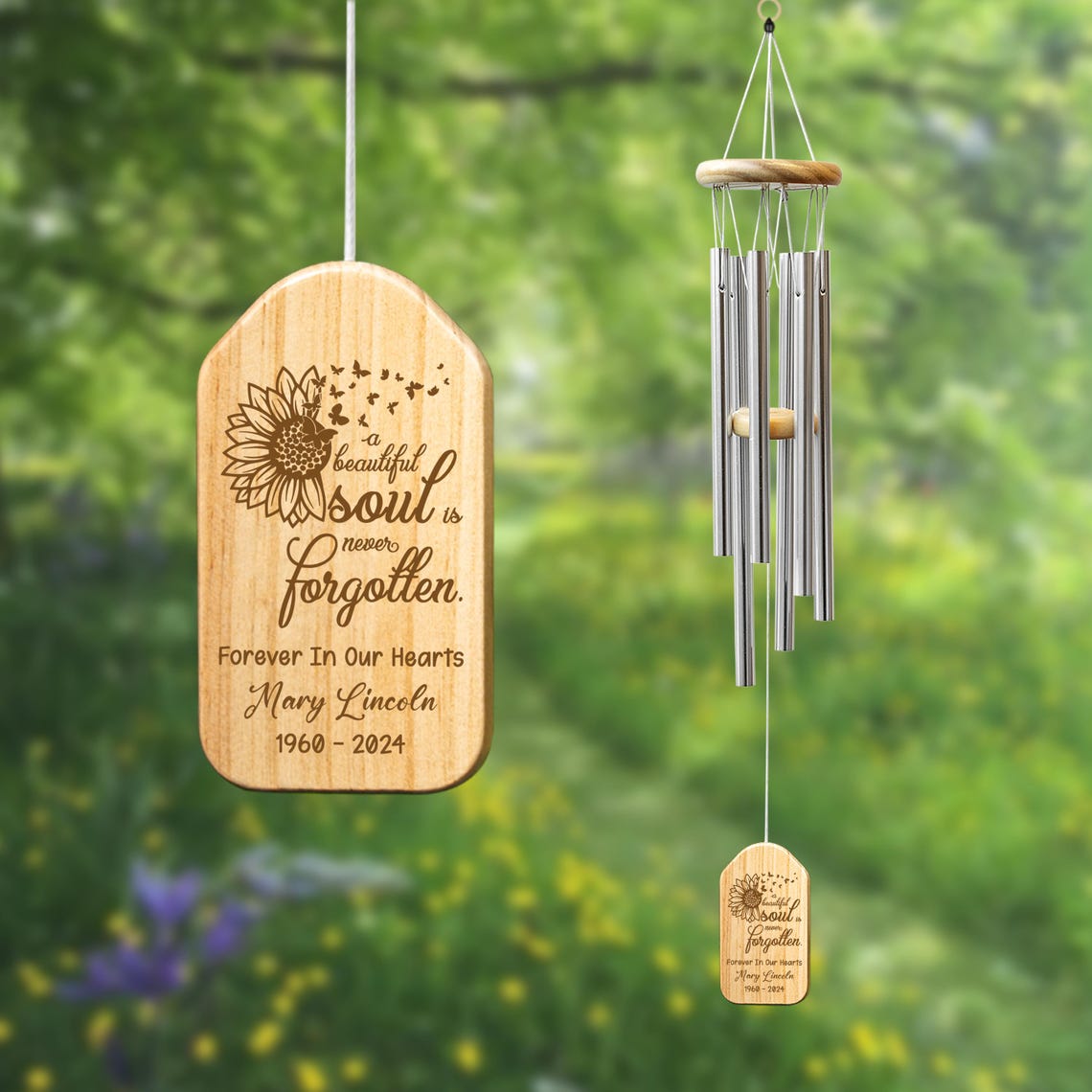 Personalized Memorial Wind Chimes, Sunflower Butterfly, Loss of Loved ...