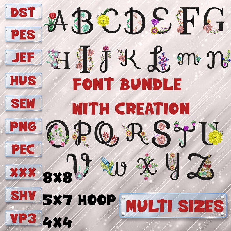 Alphabet Font Bundle, Floral Embroidery Font, Embroidery Bundle High ...