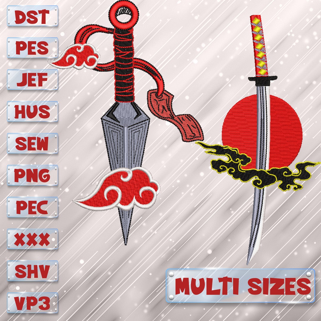 Anime Swords Machine Embroidery Design, Katana Sword, Ninja Embroidery ...