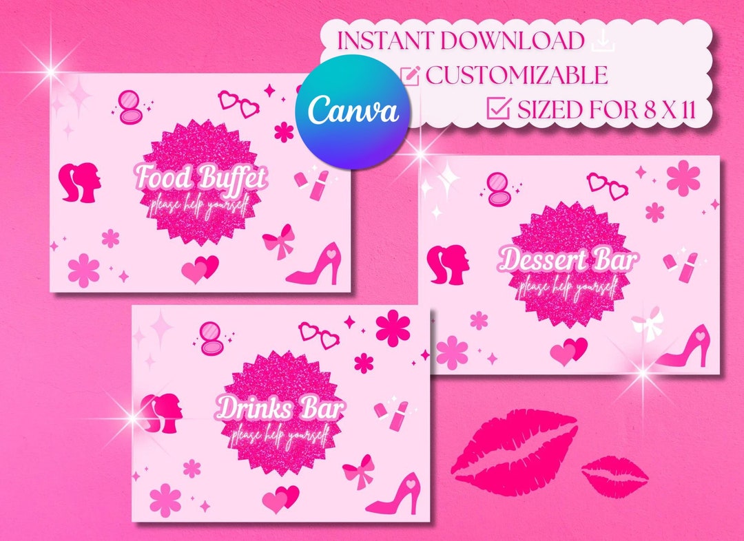 Barbie Party Signs BUNDLE Canva Template - Etsy UK