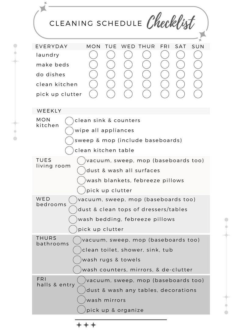 Minimalist Cleaning Schedule - Etsy