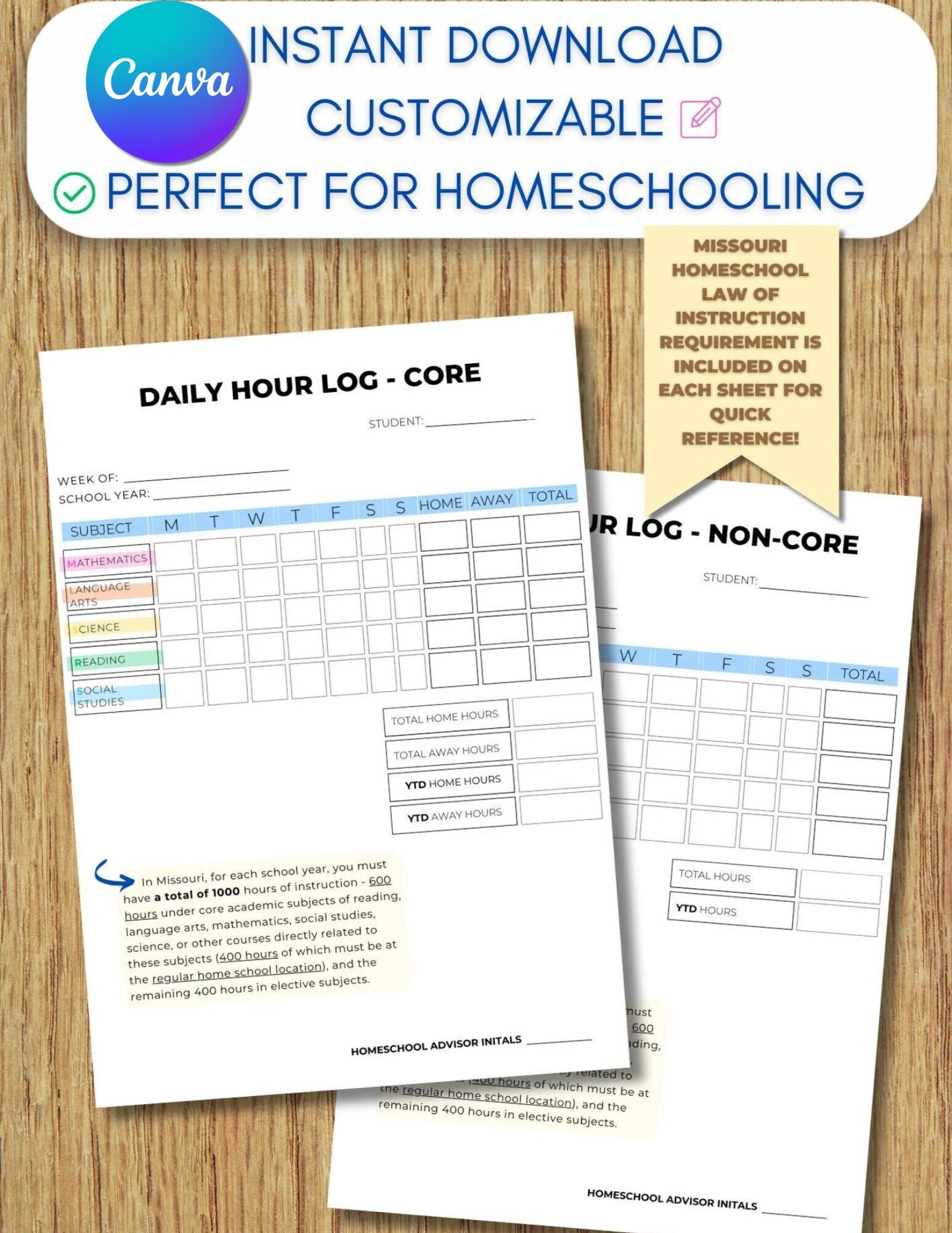 MO Homeschool Hour Log Sheet - Etsy