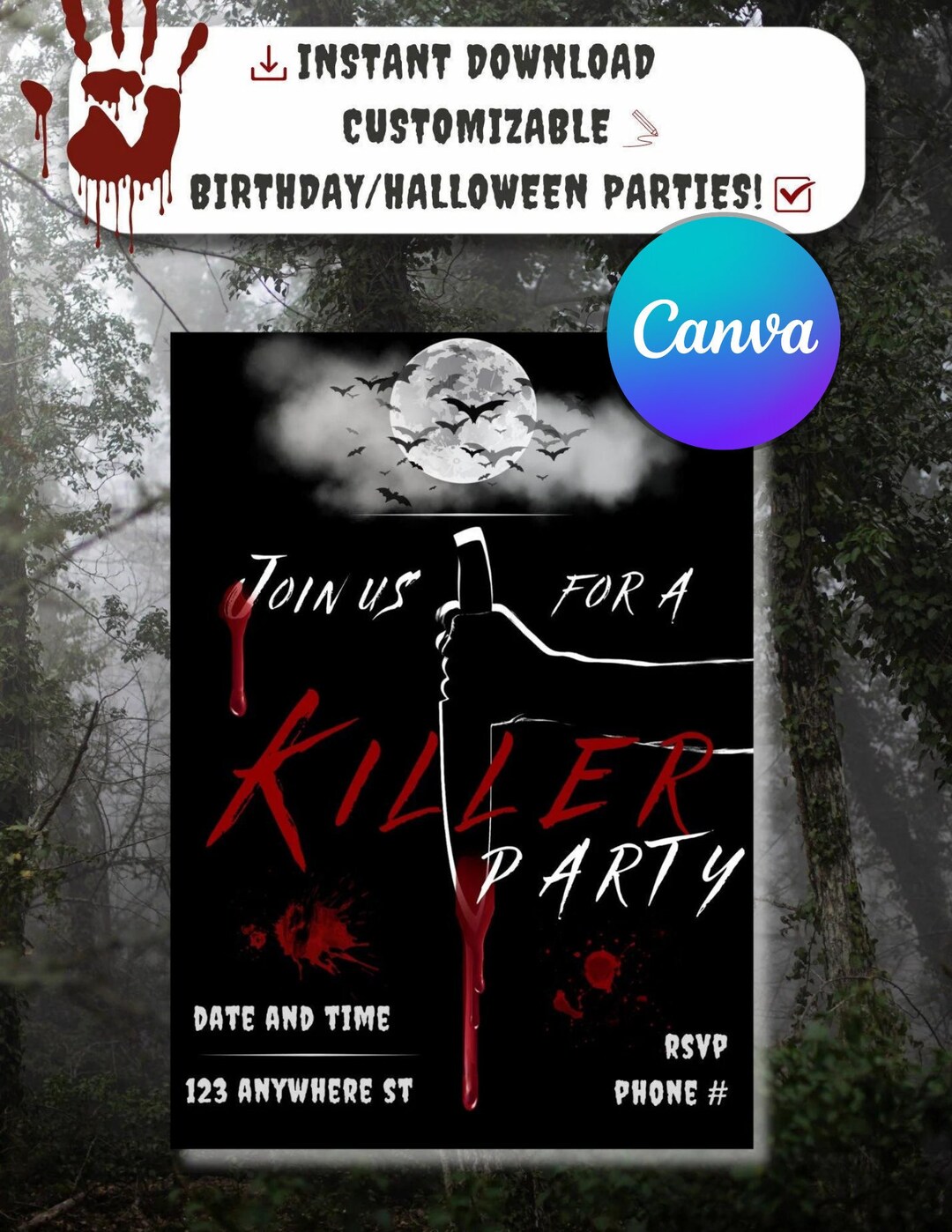 Killer Party Invitations CANVA Template - Etsy