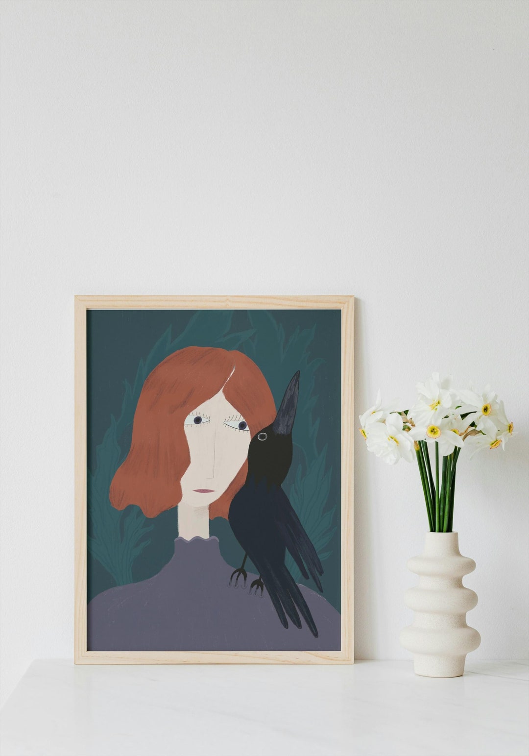 Woman With Raven Art Print - Etsy