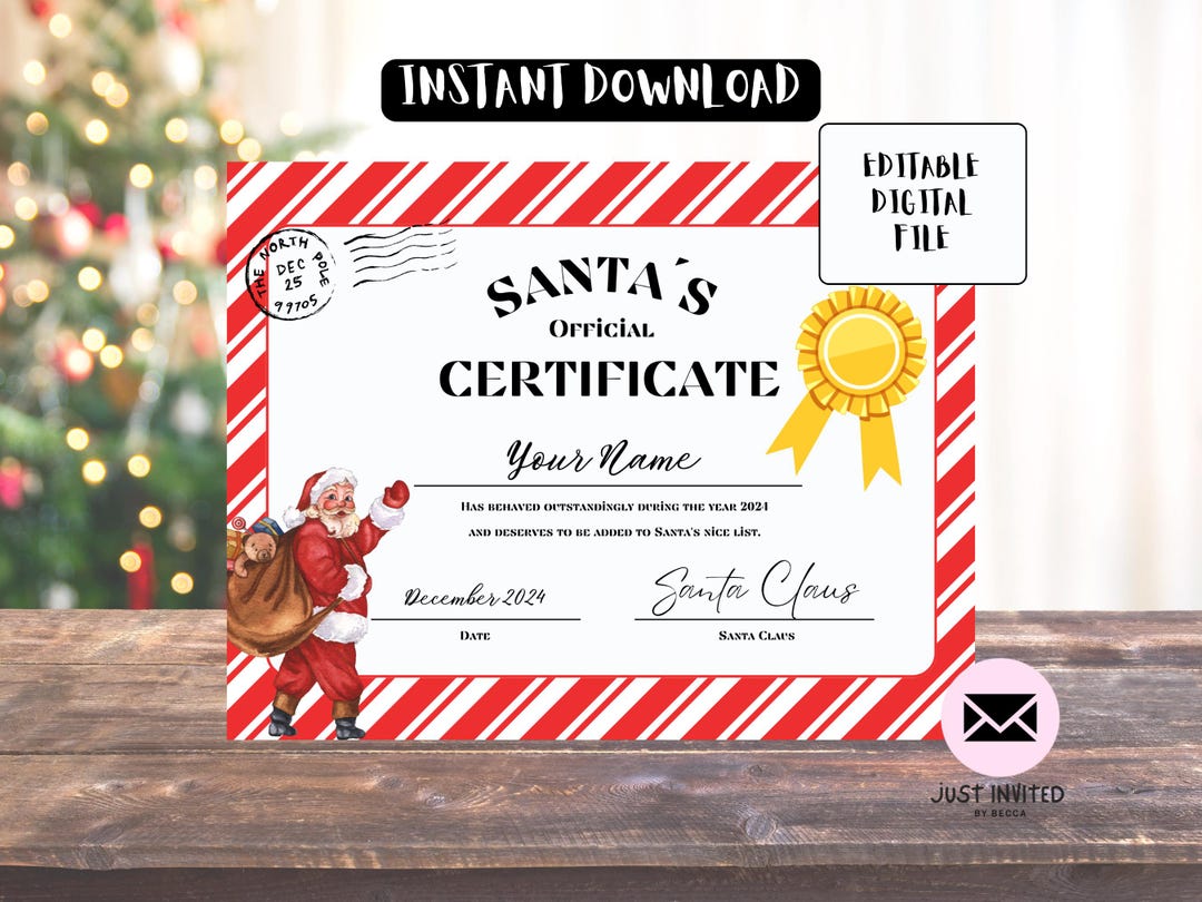 Editable Santas Nice List Certificate | Santas Official Certificate ...