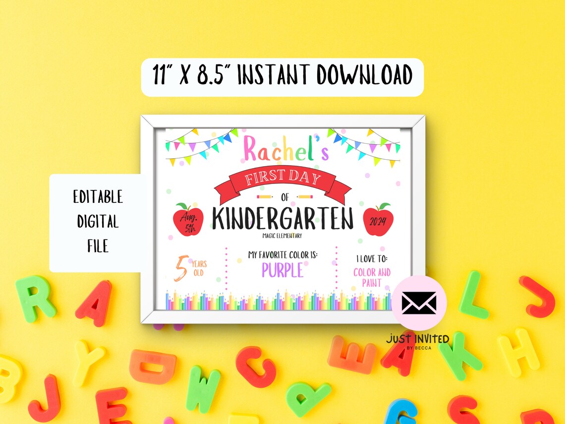 Editable Back to School Sign | First Day of School Template | Digital ...