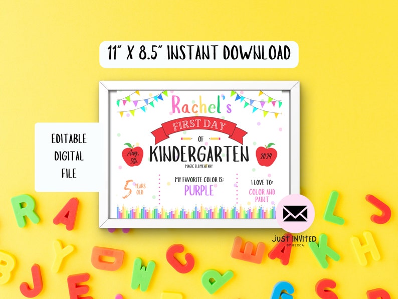 Editable Back to School Sign | First Day of School Template | Digital ...