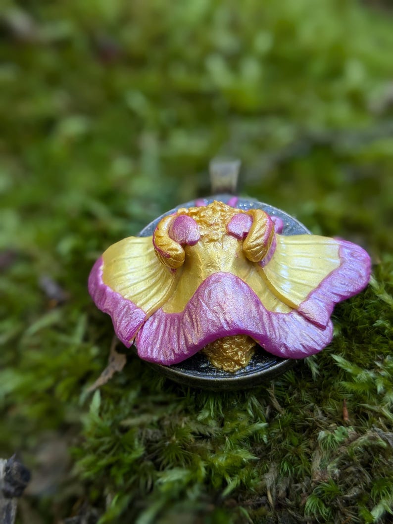 Shimmery Rosy Maple Moth Pendant, Bug Inspired Wearable Art, Handmade ...