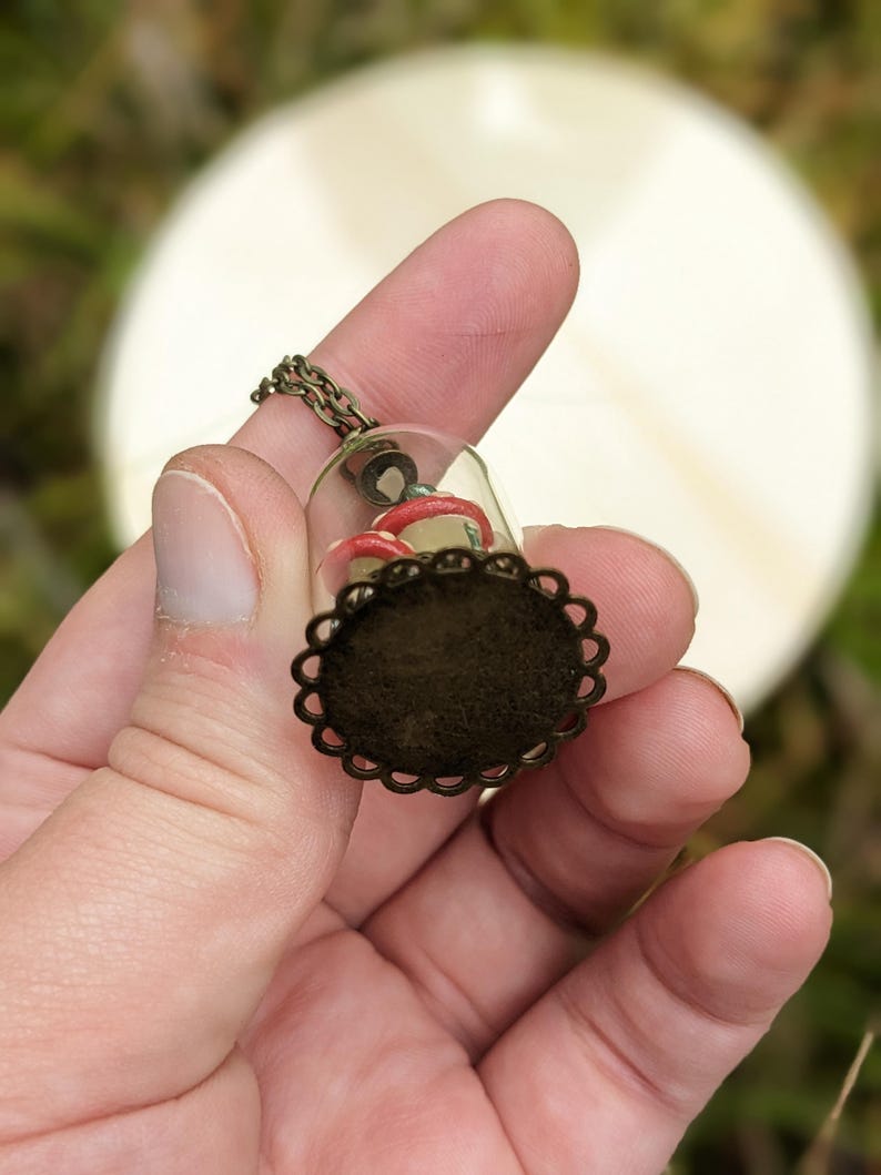 Beetle on a Mushroom Glass Specimen Dome Necklace, Polymer Clay ...