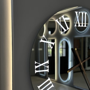 Extra Large Mirror Wall Clock Illuminated Mirror Clock Roman Numerals ...