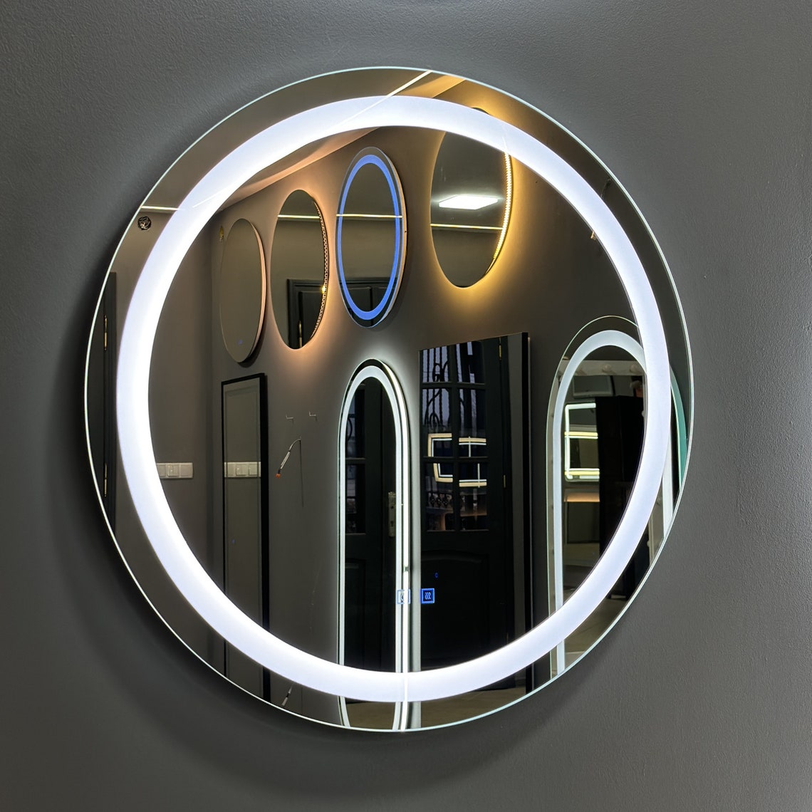 Frameless LED Round Mirror, Round Wall Mirror, Touch Switch, Heating ...