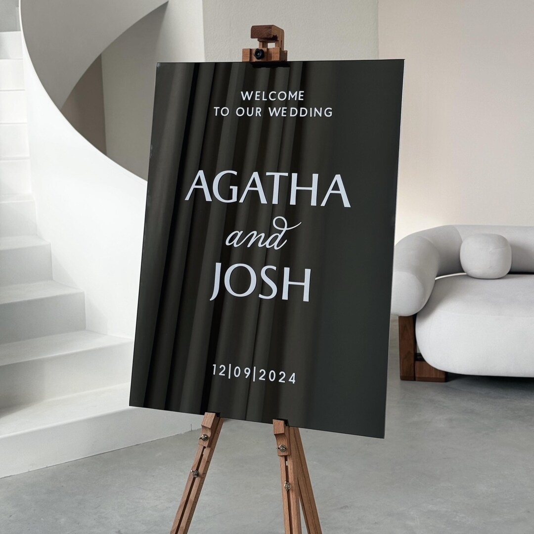 Charming Custom Mirror Sign With Rustic Wooden Base, Stylish Welcome ...