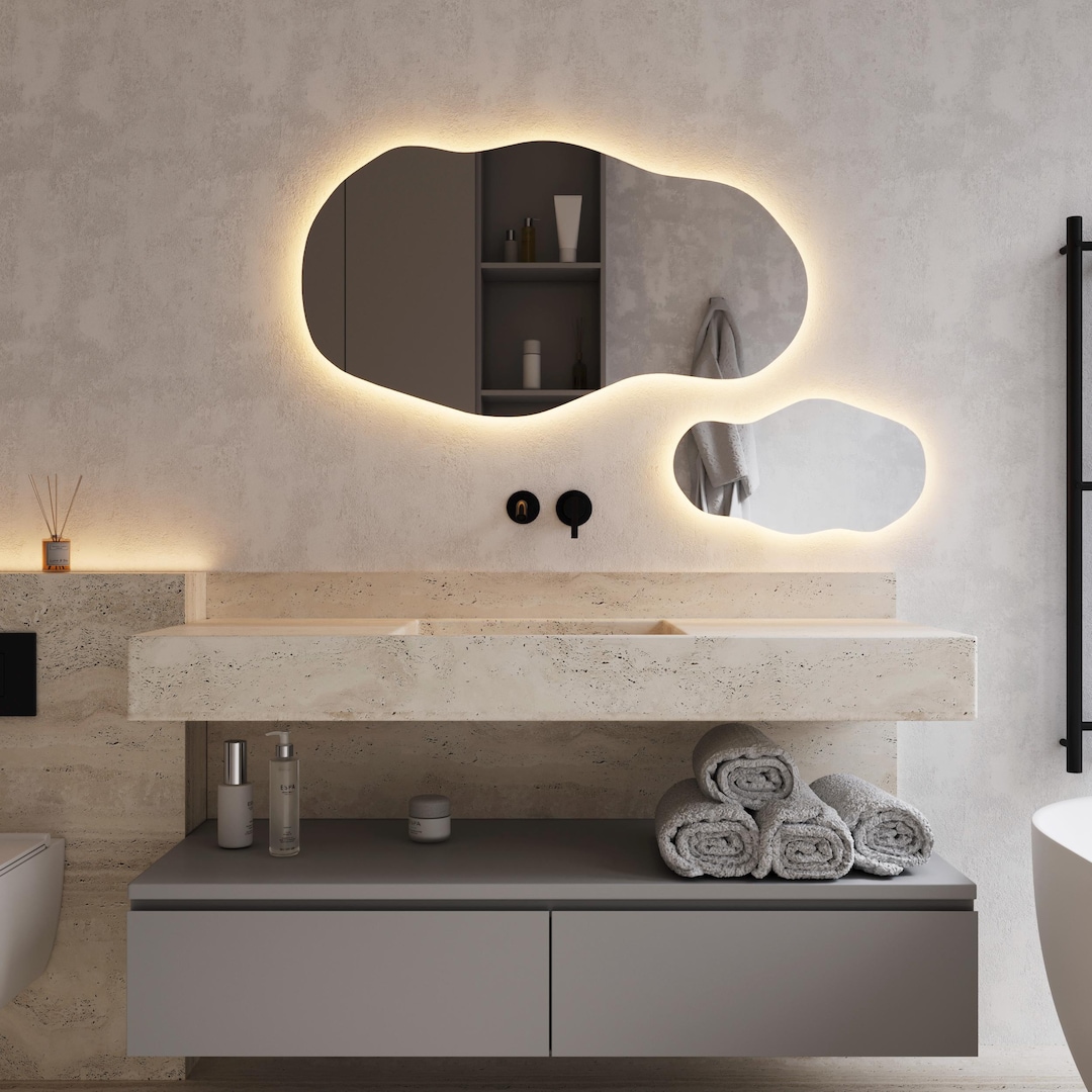 Large Frameless Cloud Shaped Mirror, Irregular Wavy Mirror ...