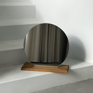 Compact Round Mirror With Wooden Stand, High-quality Tabletop Mirror ...