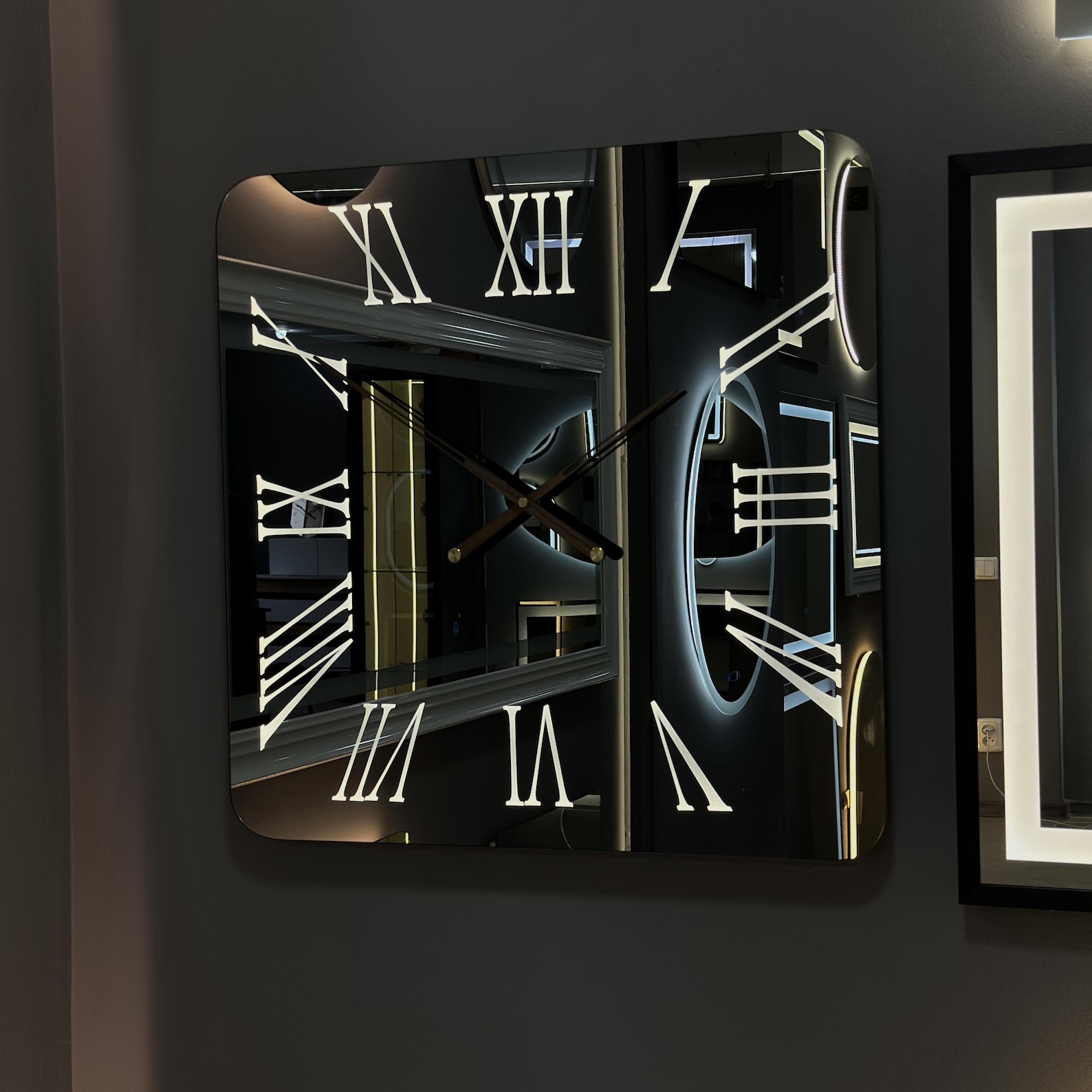 Illuminated Mirror Clock, Square Wall Clock, Oversize Wall Clock, Extra ...