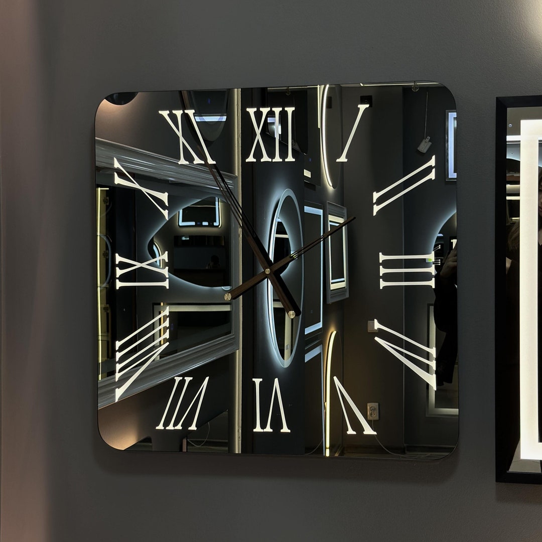 LED Mirror Wall Clock – Square Light up Clock With Illuminated Numbers ...