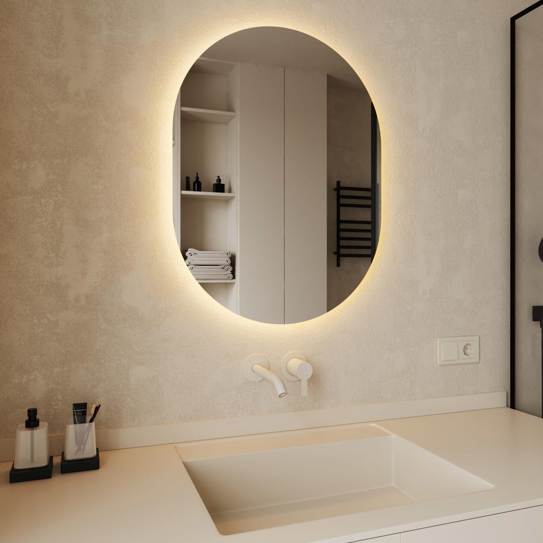 Oval Wall Mirror, Pill-shaped LED Mirror, Modern Bathroom Mirror ...