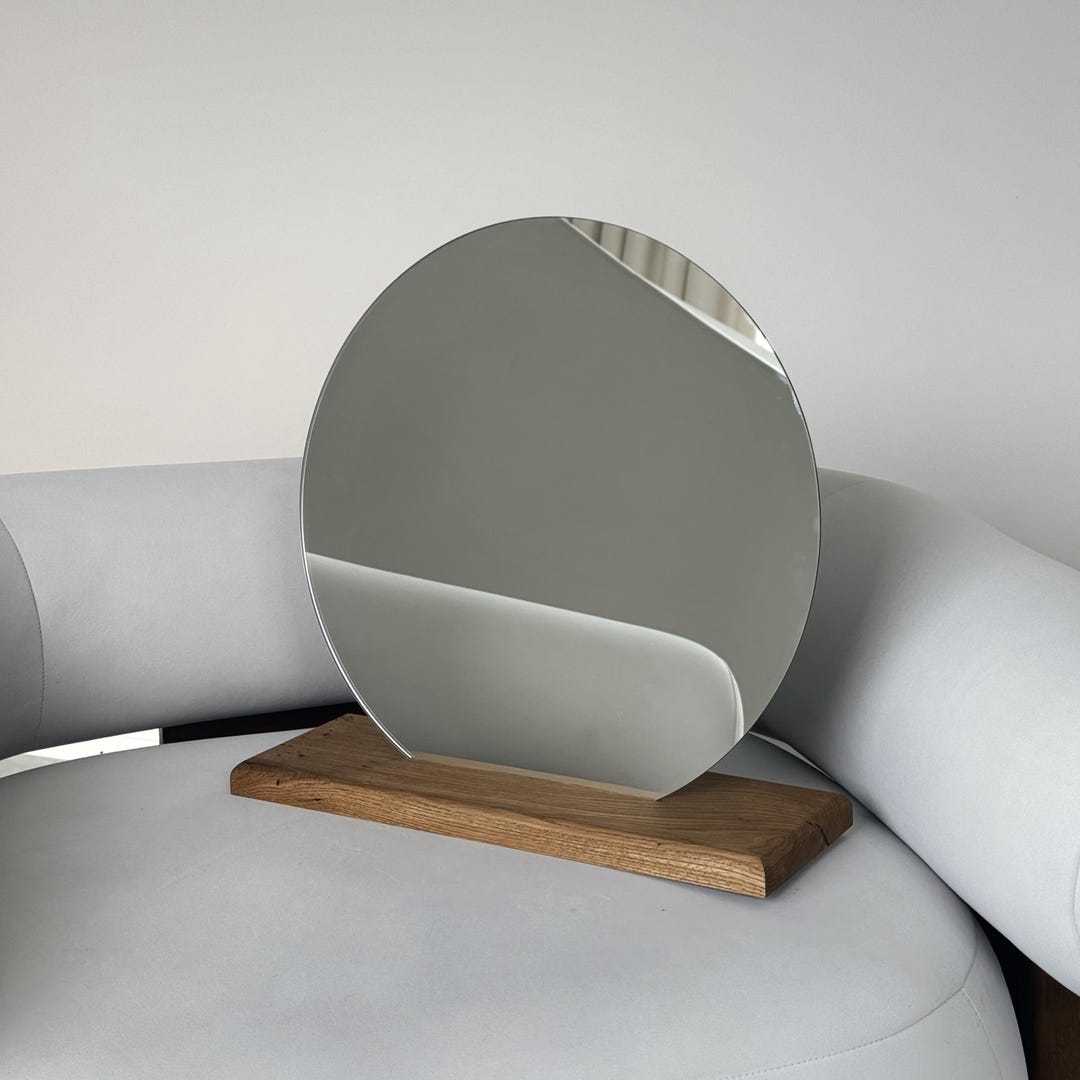 Compact Round Mirror With Wooden Stand, High-quality Tabletop Mirror ...