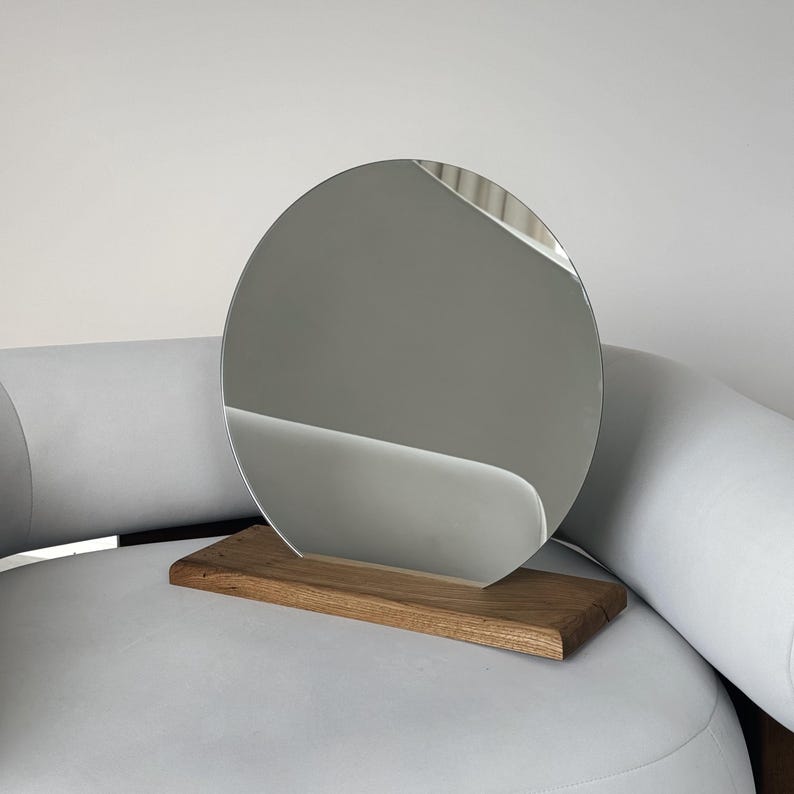 Compact Round Mirror With Wooden Stand, High-quality Tabletop Mirror ...