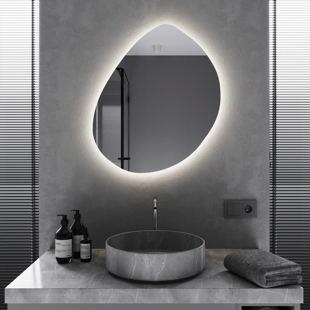 Irregular Shape LED Backlit Bathroom Mirror, Asymmetrical Circle ...