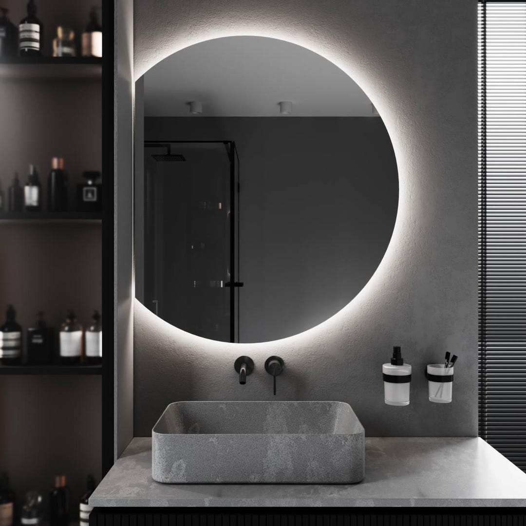LED Half Circle Wall Mirror, Backlit Semi-circle Mirror for Bathroom ...