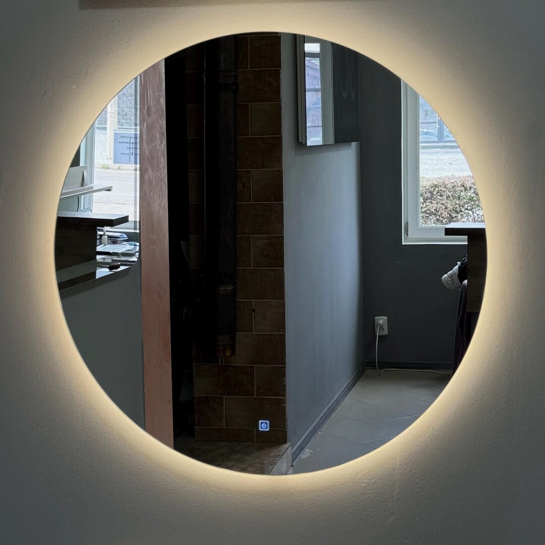 Round LED Backlit Mirror, Modern Wall Vanity Mirror With Ambient ...