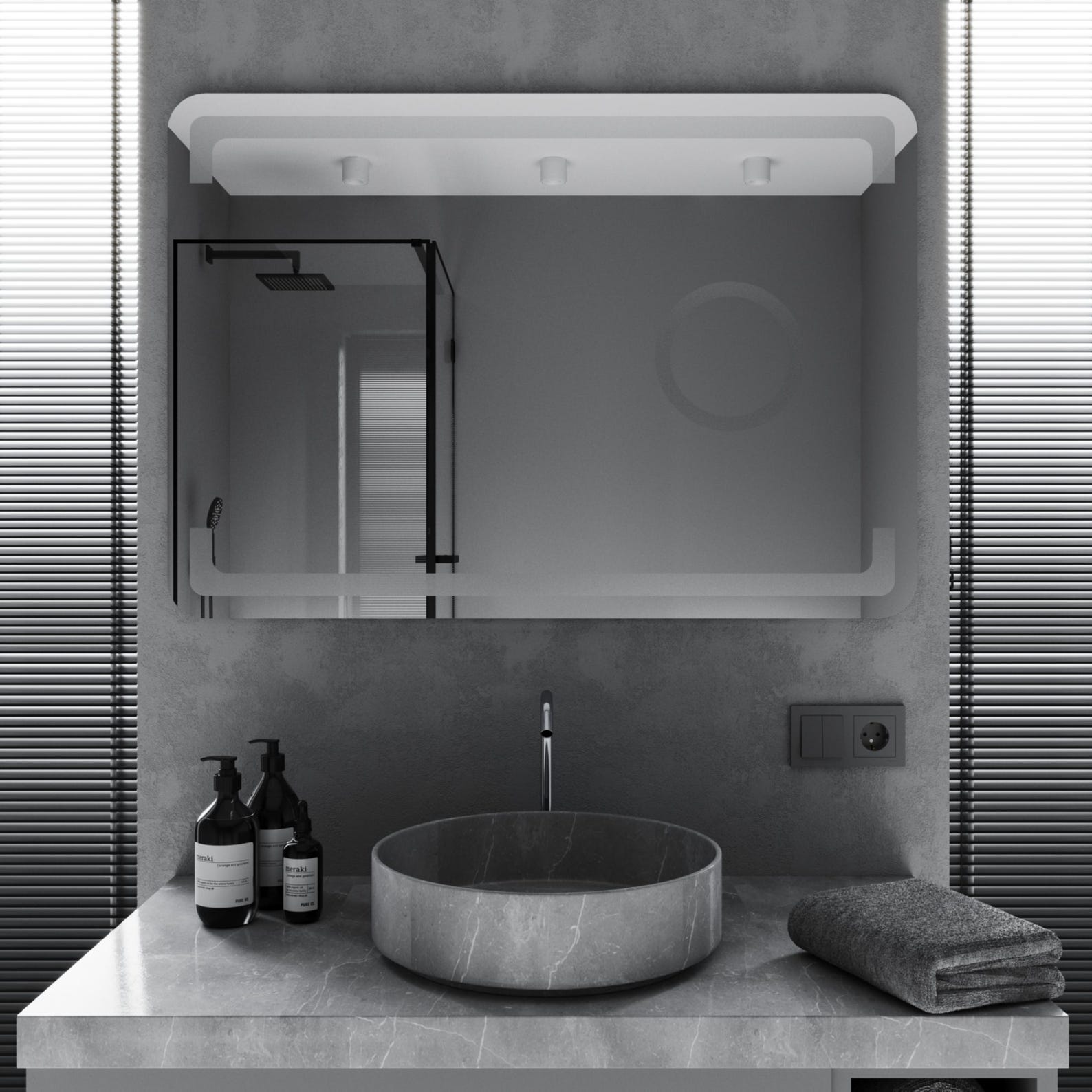 Rectangle Mirror With Rounded Corners and Frontal Face Illumination ...