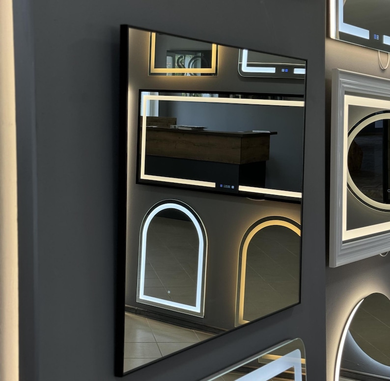 Modern Rectangular LED Mirror With Black Decorative Frame, Backlit Wall ...