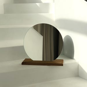 Compact Round Mirror With Wooden Stand, High-quality Tabletop Mirror ...