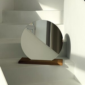 Compact Round Mirror With Wooden Stand, High-quality Tabletop Mirror ...