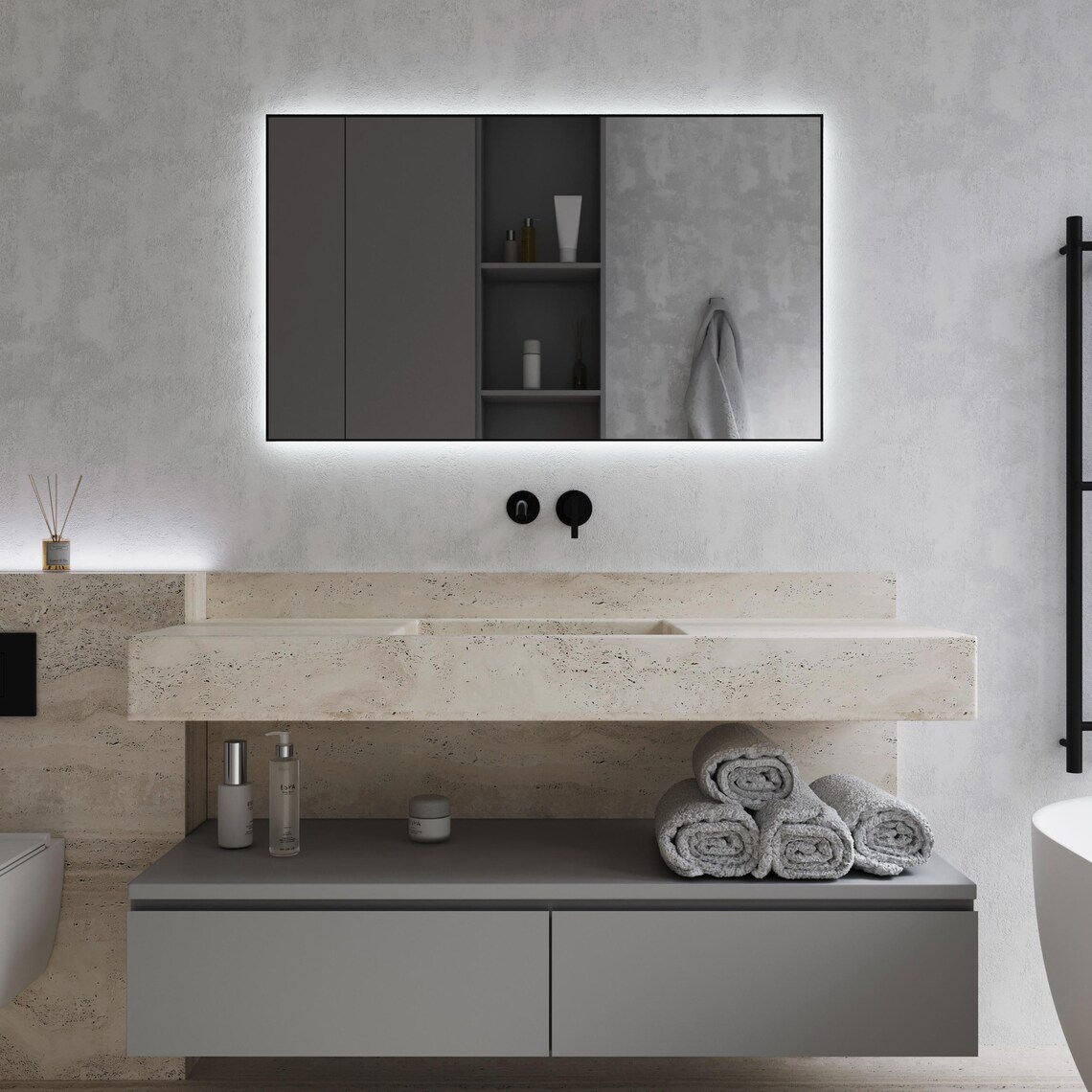 LED Backlit Wall Mirror With Black Frame, Vertical Minimalist Mirror ...