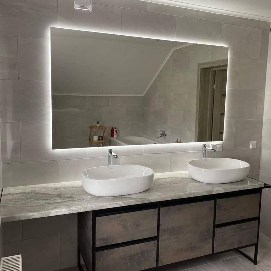 Frameless Rectangular LED Backlit Mirror – Modern Wall-mounted Vanity ...