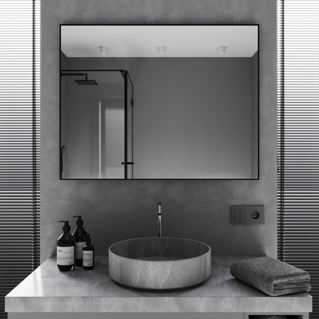 Modern Rectangular Wall Mirror, Black Frame Mirror, Minimalist Makeup ...