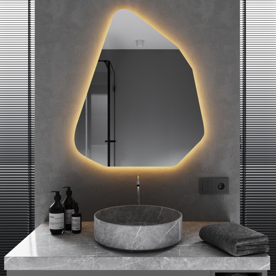 Irregular Backlit Wall Mirror for Modern Bathroom or Bedroom, Unique ...