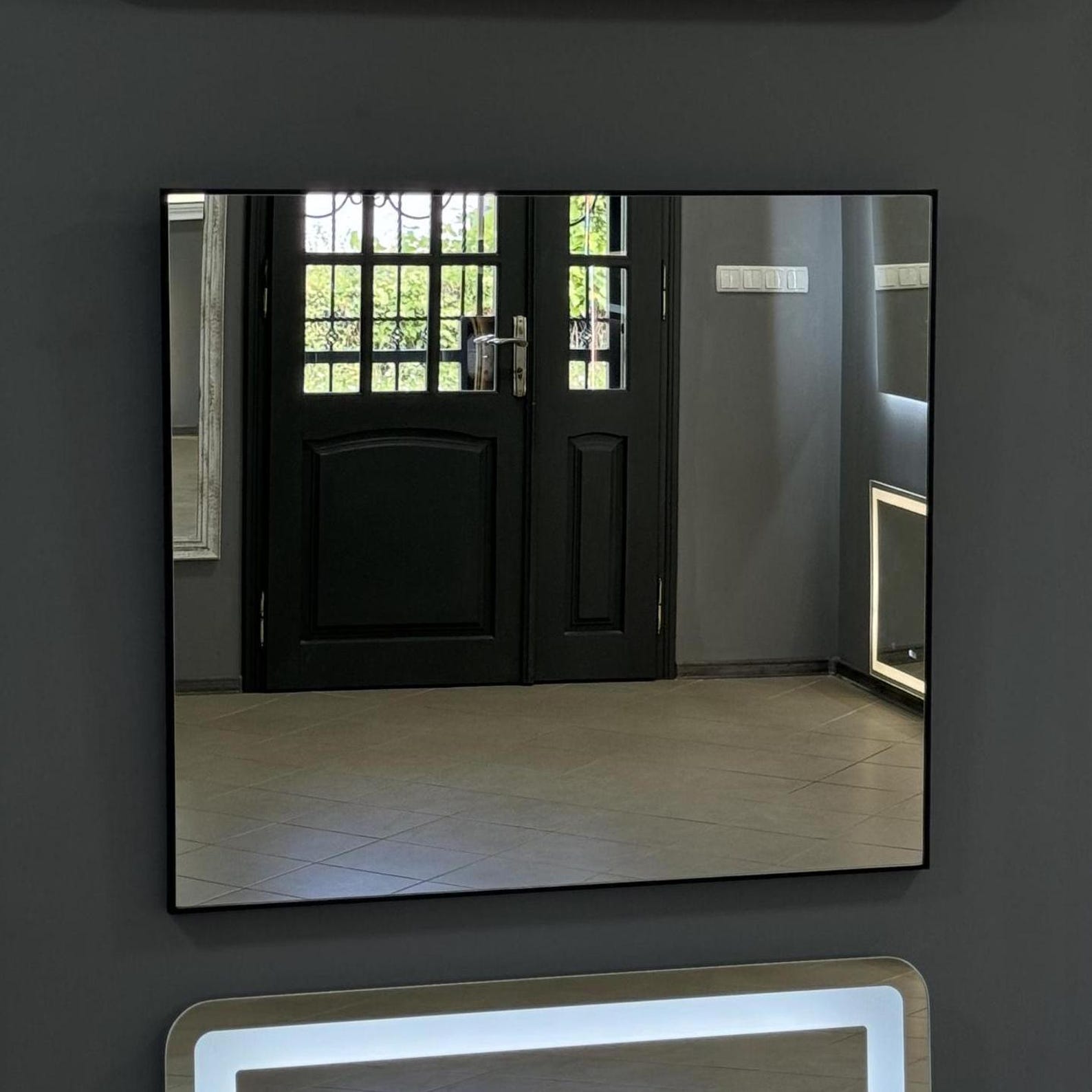Modern Rectangular Wall Mirror, Black Frame Mirror, Minimalist Makeup ...