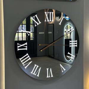 Extra Large Mirror Wall Clock Illuminated Mirror Clock Roman Numerals ...