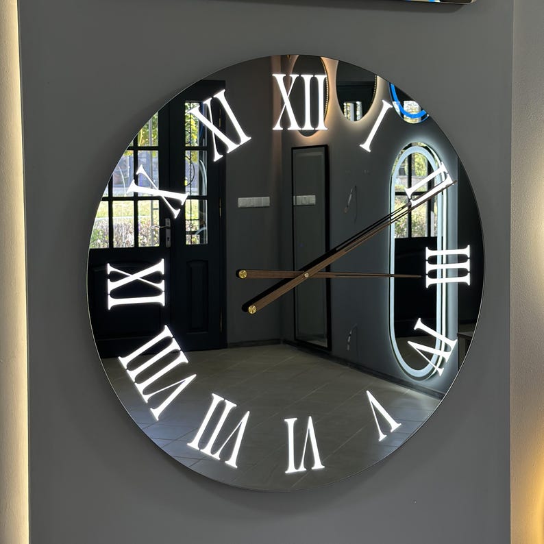 Large Round LED Mirror Clock, Modern Wall Decor, Perfect Christmas Gift ...
