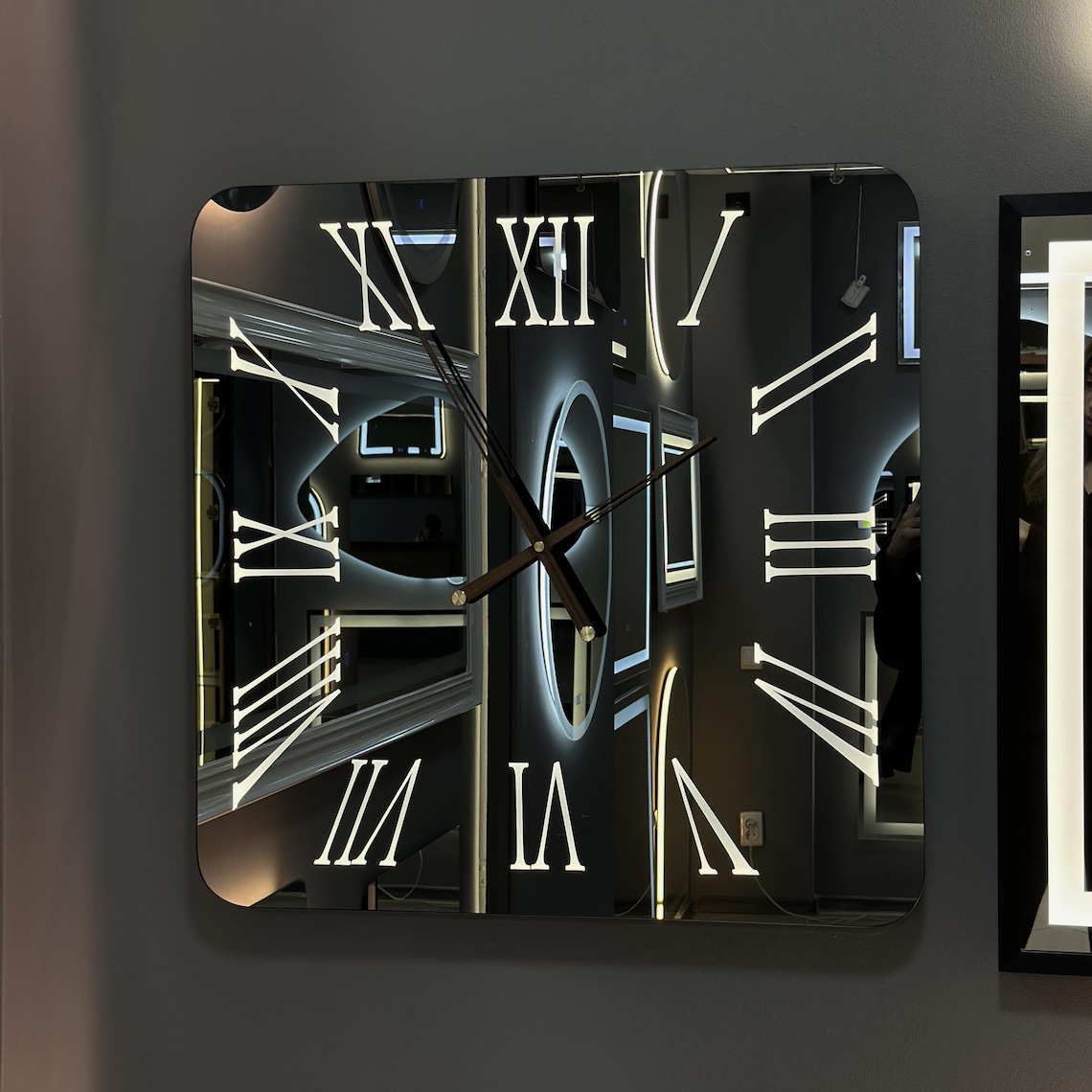 Illuminated Mirror Clock, Square Wall Clock, Oversize Wall Clock, Extra ...