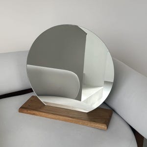 Compact Round Mirror With Wooden Stand, High-quality Tabletop Mirror ...
