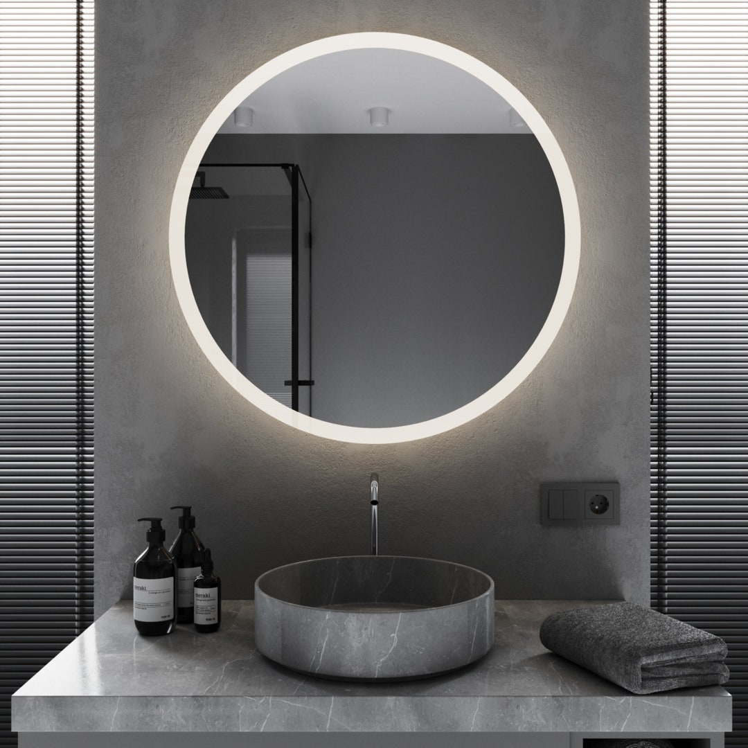 Wall Hanging Round LED Mirror, Illuminated Mirror, 3 Variants of Light ...