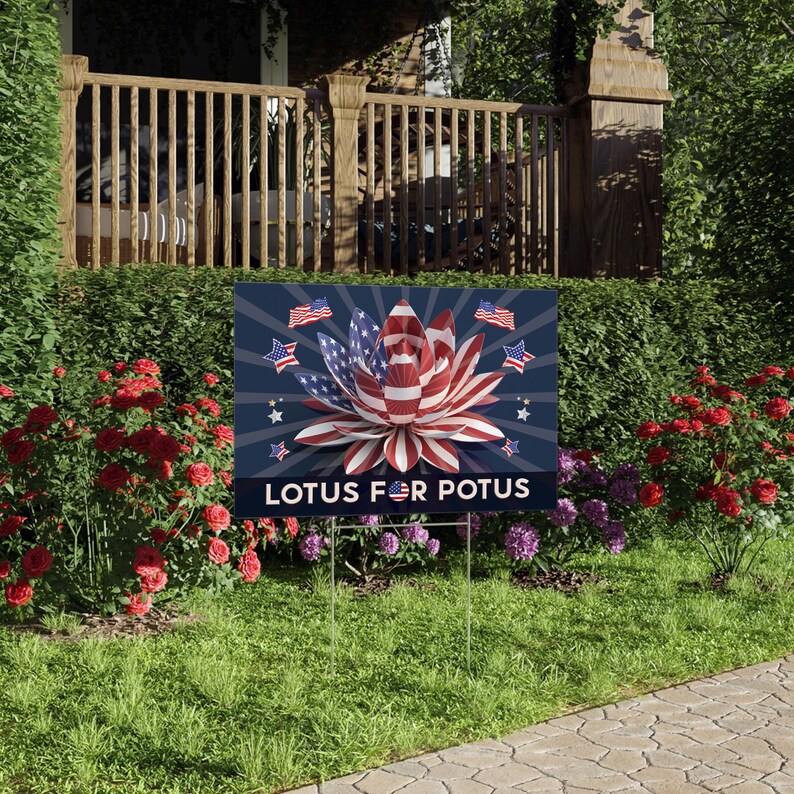 Kamala Harris House Flag 3x4, Namaste Lotus Flag, Lotus for POTUS Sign ...