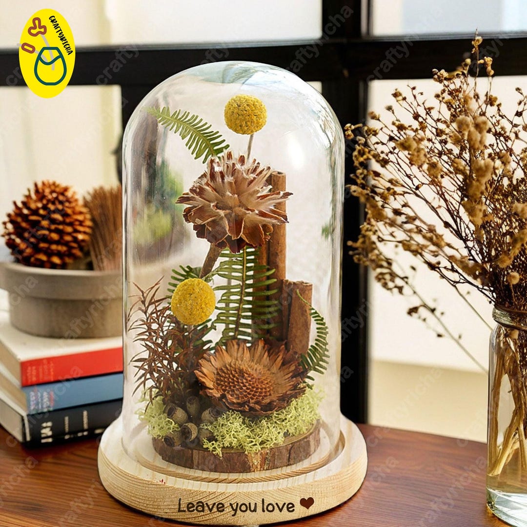 Personalized Dried Flower Glass Cloche, Custom Eternal Flower Gift Box ...