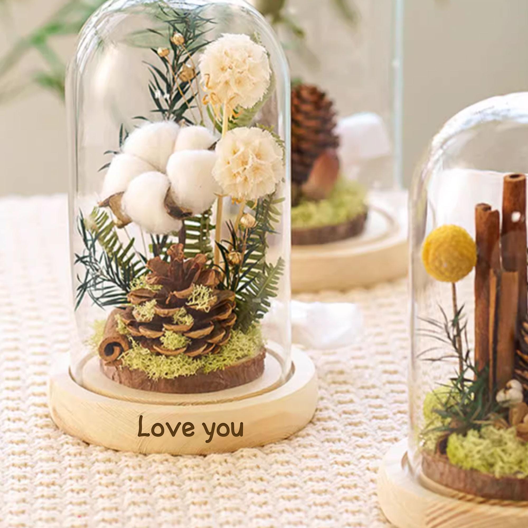 Personalized Dried Flower Glass Cloche, Custom Eternal Flower Gift Box ...