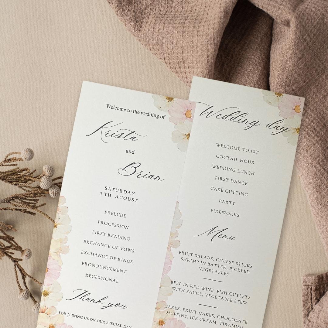 Editable Two-sided Menu and Program Template With Elegant Floral Design ...