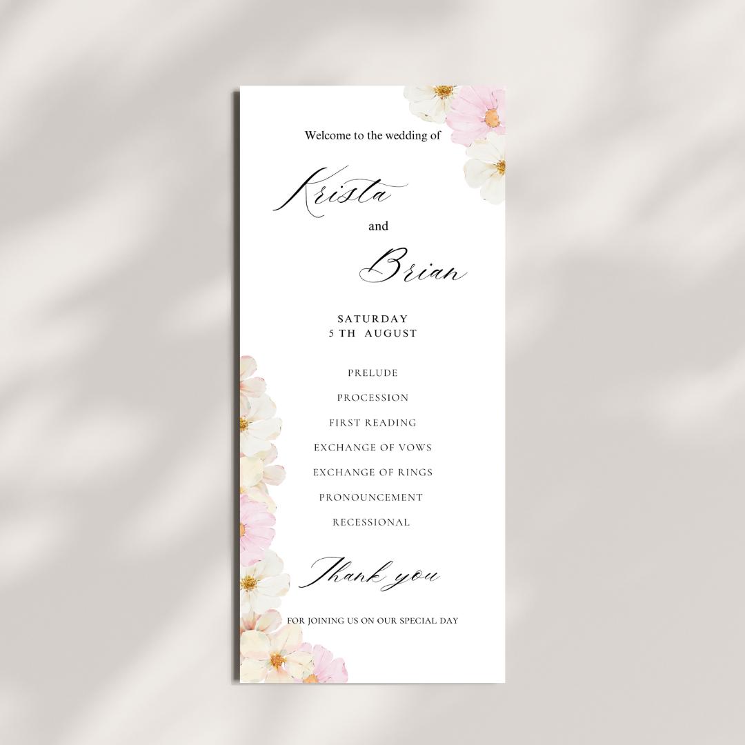 Editable Two-sided Menu and Program Template With Elegant Floral Design ...